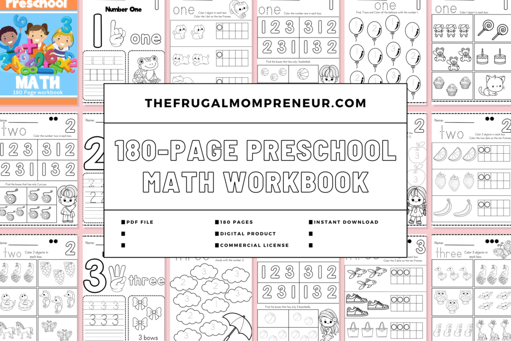 Kids Activities - 180-Page Preschool Math Workbook - Commercial License ...